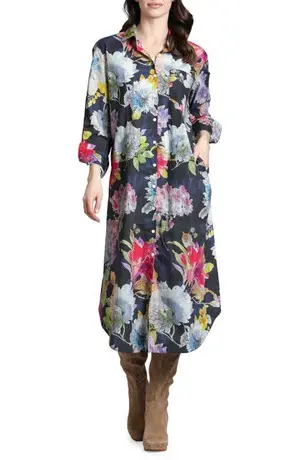 APNY Floral Print Shirtdress - Grey Multi