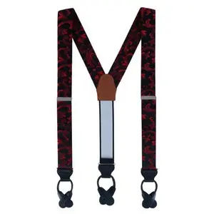 Trafalgar Christian Brocade Silk Button End Suspenders - Red