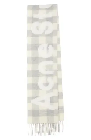 Acne Studios Veda Buffalo Plaid Wool Blend Fringe Scarf - Grey/dark Grey