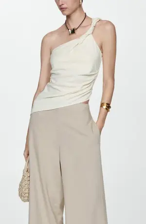 Mango Linen Blend Wide Leg Cropped Pants