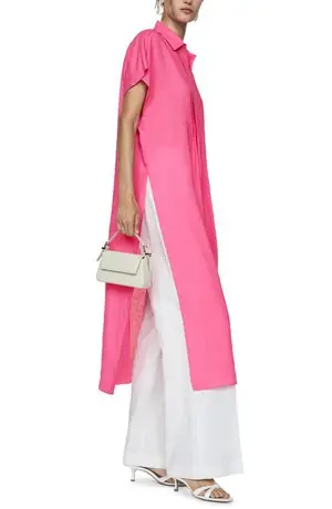Mango Pleated Side Slit Midi Shirtdress