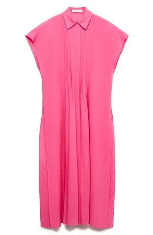 Mango Pleated Side Slit Midi Shirtdress