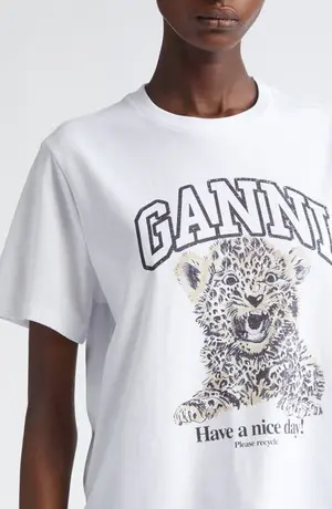 GANNI Leopard Graphic T-shirt - White/leopard