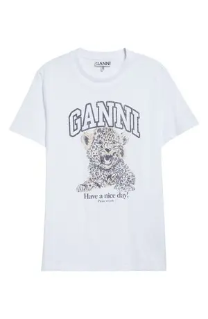 GANNI Leopard Graphic T-shirt - White/leopard