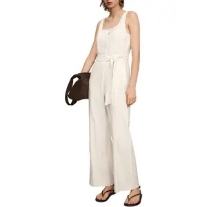 Mango Stripe Tie Belt Jumpsuit - Off White