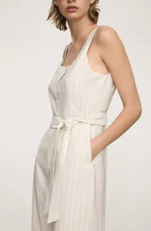 Mango Stripe Tie Belt Jumpsuit
