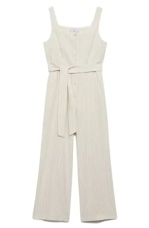 Mango Stripe Tie Belt Jumpsuit