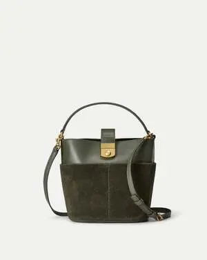 Veronica Beard Small Crest Lock Suede Bucket Bag