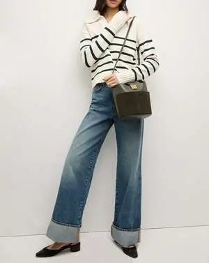 Veronica Beard Small Crest Lock Suede Bucket Bag