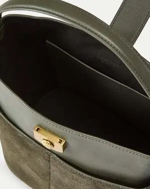 Veronica Beard Small Crest Lock Suede Bucket Bag