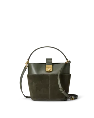 Veronica Beard Small Crest Lock Suede Bucket Bag