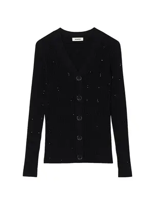 Sandro Women's Rhinestone Cardigan - Black  - Black