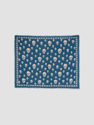 Alexander McQueen Skull Wool Scarf - Workers Blue