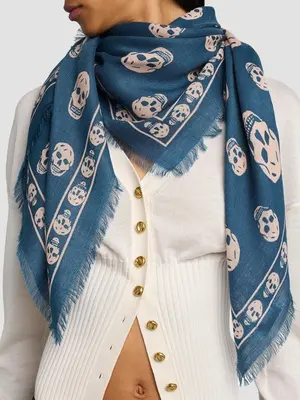 Alexander McQueen Skull Wool Scarf - Workers Blue