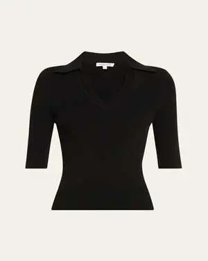 Veronica Beard Veronica Beard Emily Ribbed Polo Top - Black