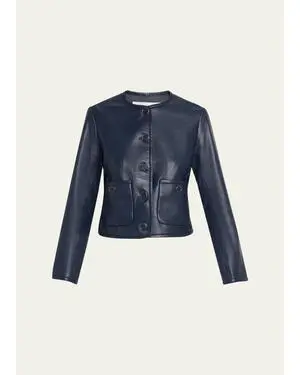 Veronica Beard Andrea Leather Jacket - Navy