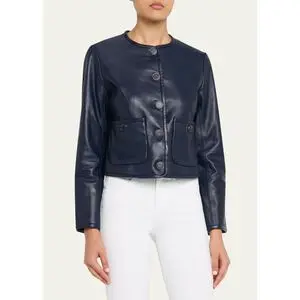 Veronica Beard Andrea Leather Jacket - Navy