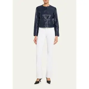 Veronica Beard Andrea Leather Jacket - Navy