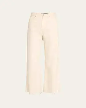 Veronica Beard Taylor Cropped Wide Leg Jeans - Ecru