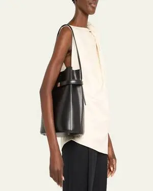 TOTEME Belted Napa Leather Bucket Bag - Bark