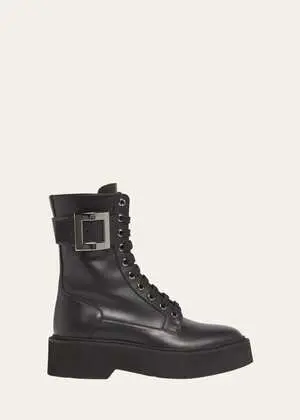 ROGER VIVIER Viv Rangers Leather Combat Boots