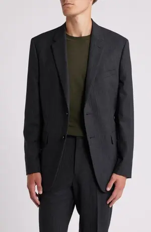 Theory Chambers Herringbone Wool Blend Suit Jacket Charcoal Multi