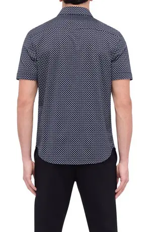 Bugatchi Miles Ooohcotton® Palm Print Short Sleeve Button-up Shirt - Black