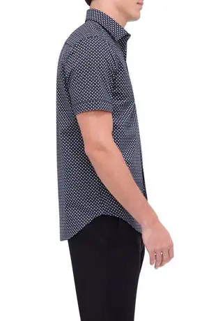 Bugatchi Miles Ooohcotton® Palm Print Short Sleeve Button-up Shirt - Black