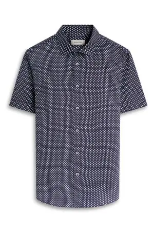 Bugatchi Miles Ooohcotton® Palm Print Short Sleeve Button-up Shirt - Black