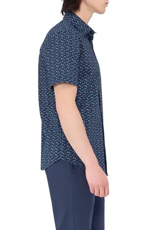 Bugatchi Miles Ooohcotton® Barware Print Short Sleeve Button-up Shirt - Navy