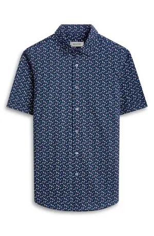 Bugatchi Miles Ooohcotton® Barware Print Short Sleeve Button-up Shirt - Navy