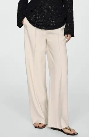 Mango Creased Wide Leg Trousers - Ecru