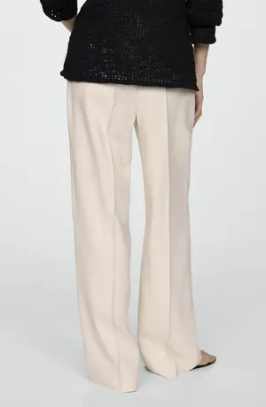 Mango Creased Wide Leg Trousers - Ecru