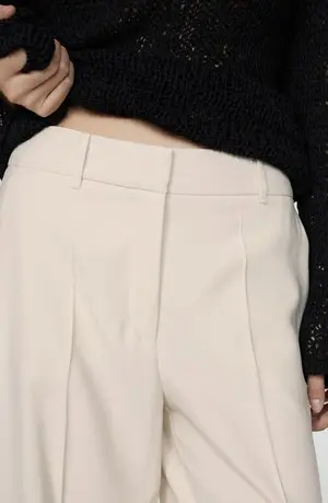 Mango Creased Wide Leg Trousers - Ecru