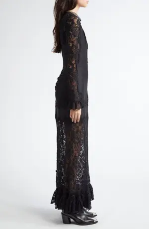 Rabanne Floral Lace Long Sleeve Maxi Dress