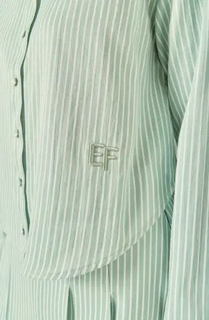 English Factory Striped Button-up Crop Shirt - Mint/white
