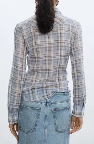 Mango Plaid Gauzy Button-up Shirt - Blue