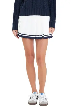 English Factory Sports Club Pleated Miniskirt - White/navy