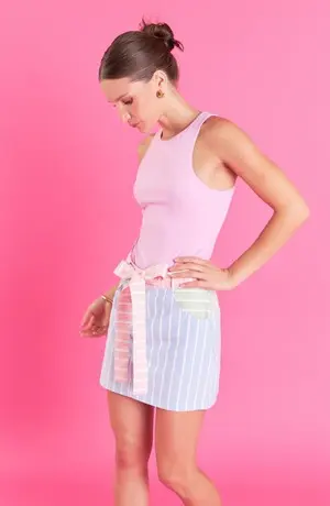 English Factory Colorblock Striped Cotton-blend Skort