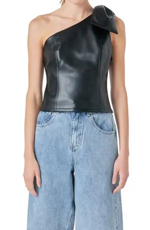 GREY LAB One-shoulder Faux Leather Top