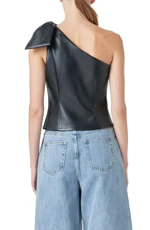 GREY LAB One-shoulder Faux Leather Top - Black