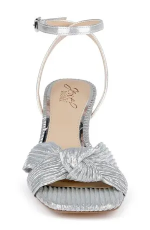 Badgley Mischka Ankle Strap Kitten Heel Sandal - Silver/fabric