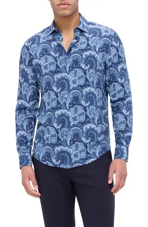 Bugatchi Julian Paisley Ecovero™ Viscose Button-up Shirt - Navy