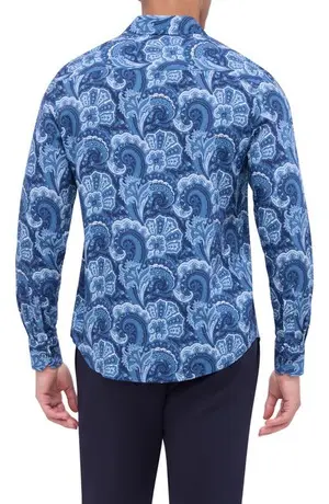 Bugatchi Julian Paisley Ecovero™ Viscose Button-up Shirt - Navy