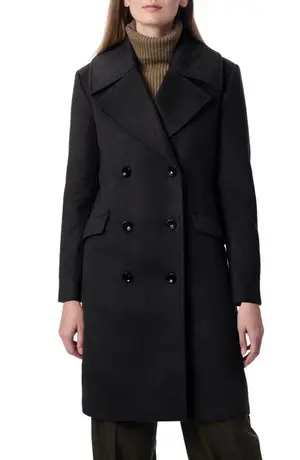 Bernardo Double-breasted Long Coat - Black