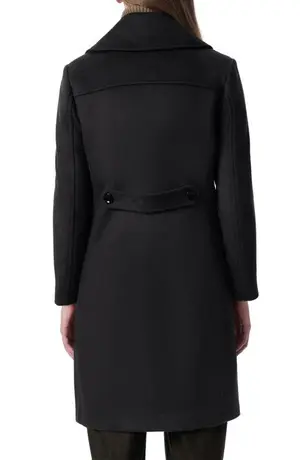 Bernardo Double-breasted Long Coat - Black