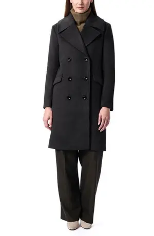 Bernardo Double-breasted Long Coat - Black