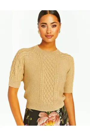 Mestiza New York Enya Metallic Cable Knit Sweater - Gold
