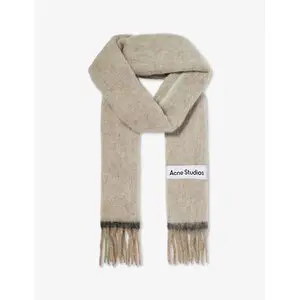 Acne Studios Vally Brand-patch Wool-blend Scarf - Beige/grey
