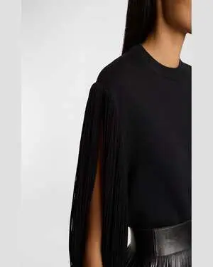 Alaïa Slit Fringe Sleeve Wool Sweater - Noir Alaia